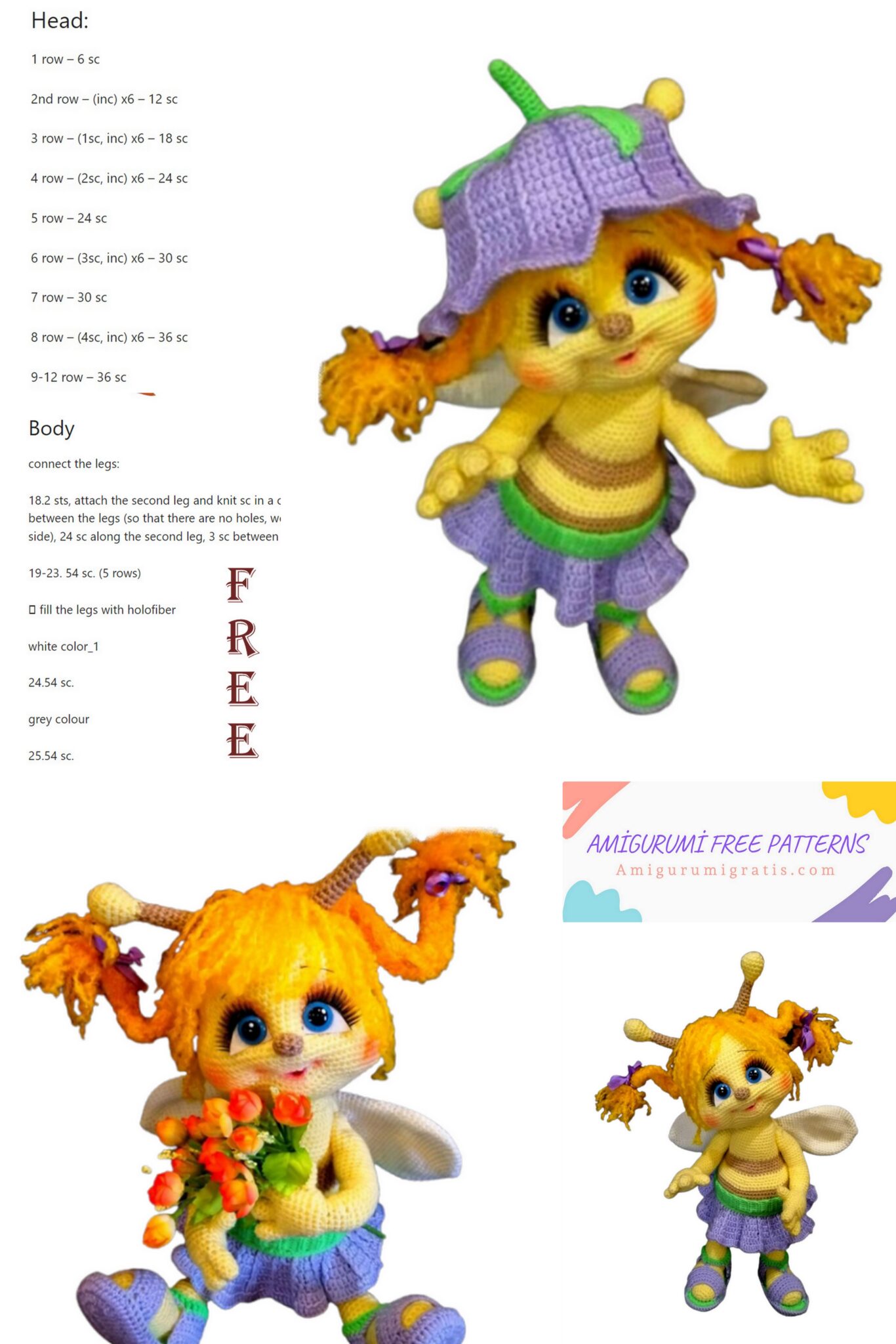 Amigurumi Cute Bee Doll Free Pattern - Amigurumi Pattern