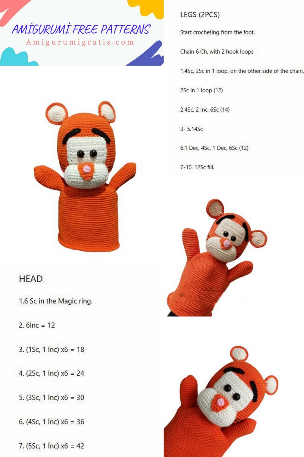 Amigurumi Tiger Hand Puppet Free Pattern - Amigurumi Pattern