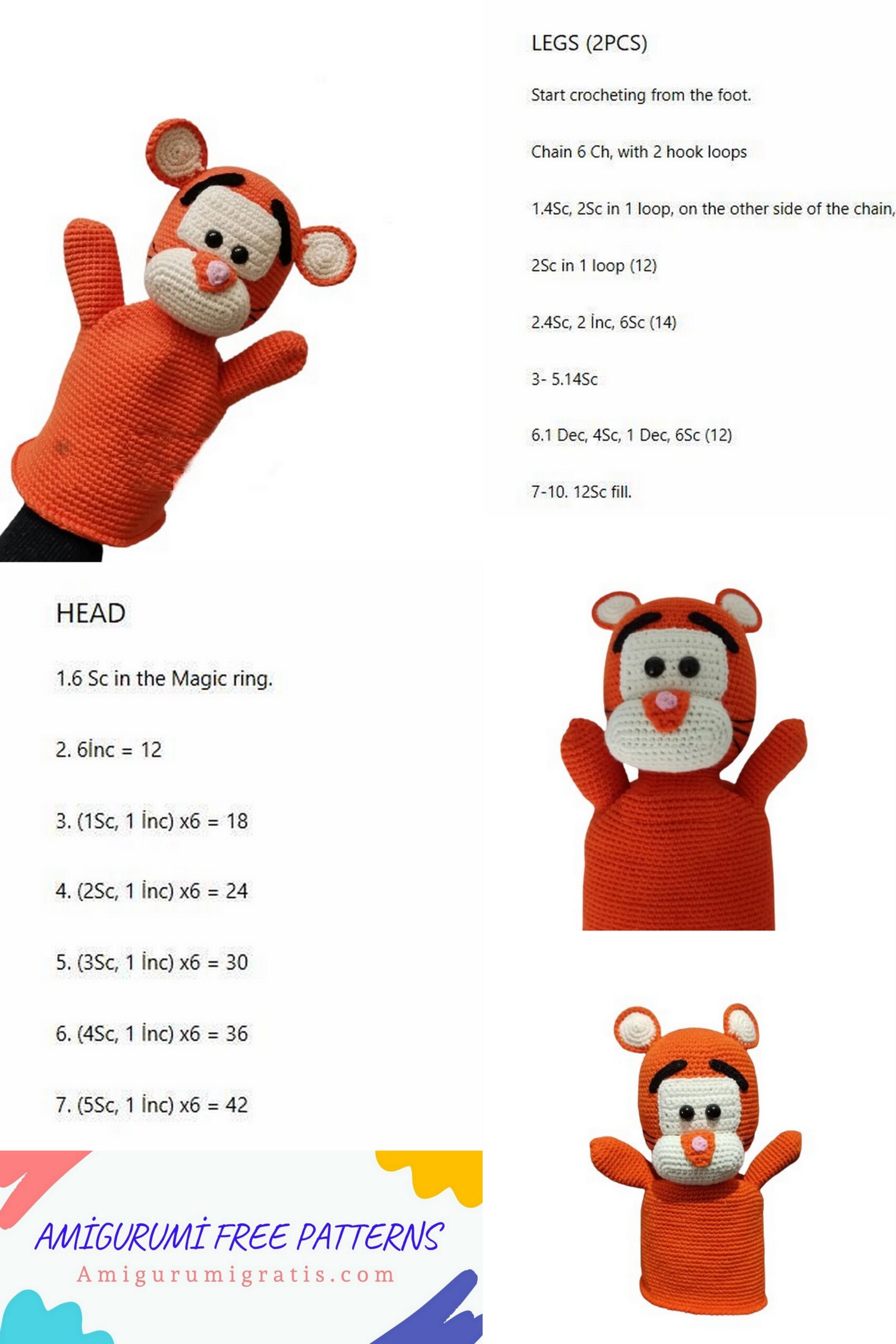 Amigurumi Tiger Hand Puppet Free Pattern - Amigurumi Pattern