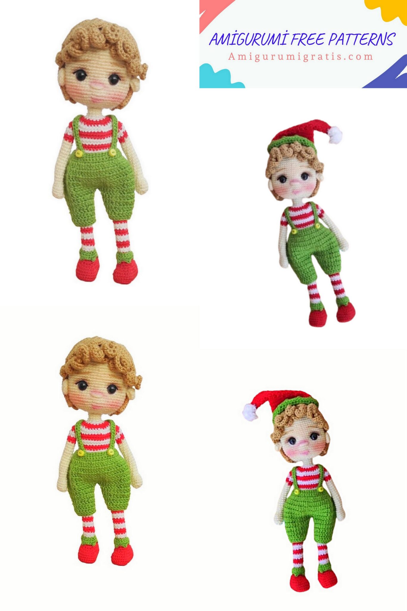 Crochet Christmas Overalls Elf Amigurumi Free Pattern - Amigurumi Pattern
