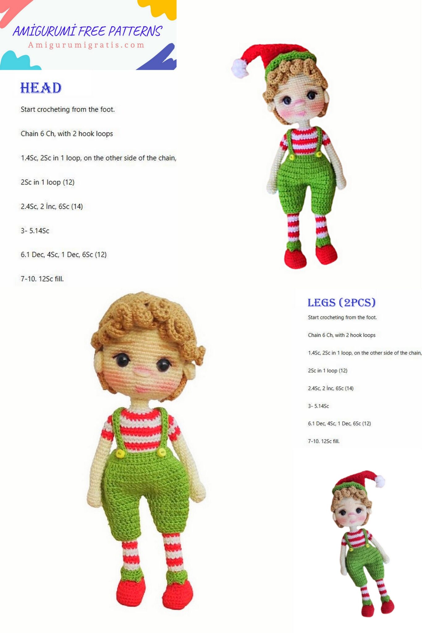 Crochet Christmas Overalls Elf Amigurumi Free Pattern - Amigurumi Pattern