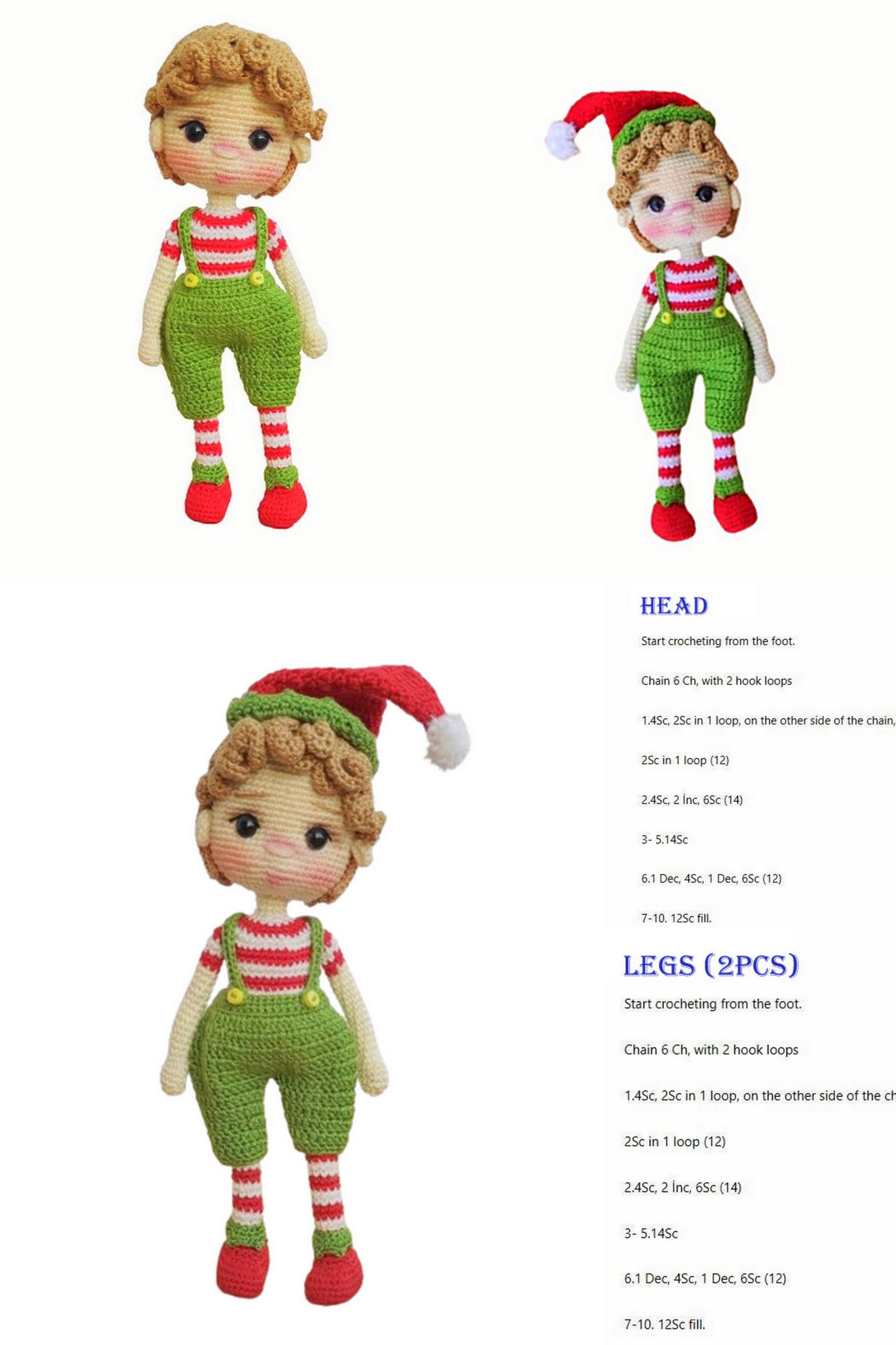 Crochet Christmas Overalls Elf Amigurumi Free Pattern - Amigurumi Pattern