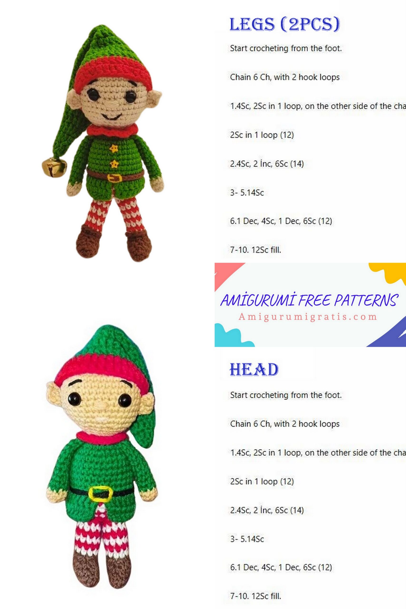 Christmas Crochet Elf Amigurumi Free Pattern - Amigurumi Pattern