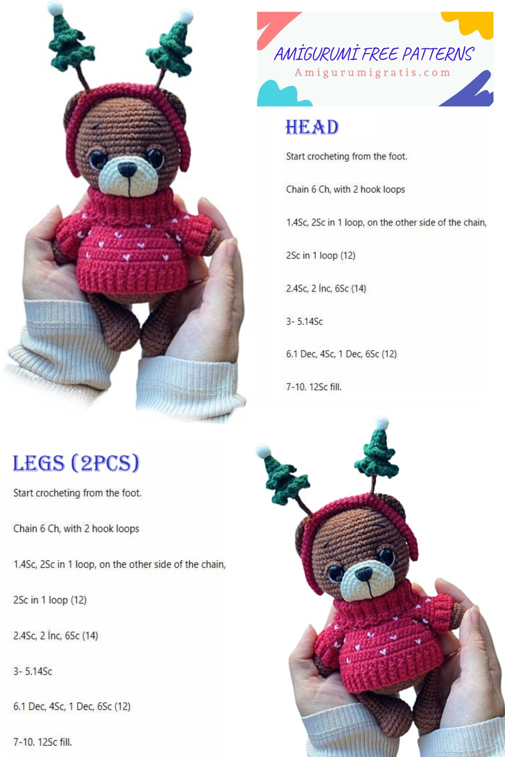 Christmas bear Crochet Free Pattern – Amigurumi Pattern